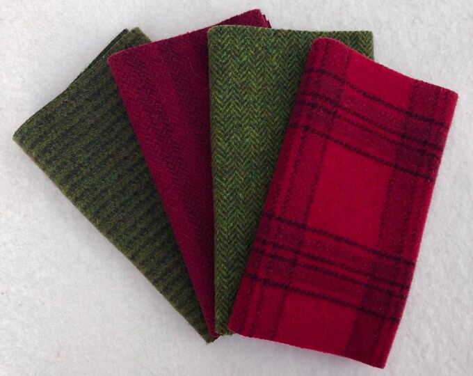 Felted Wool Fabric, Holly & Ivy, 4 Pieces in Holiday Red and Green ...