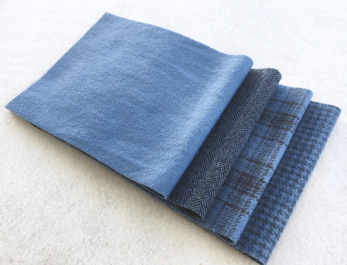 Hand Dyed Felted Wool, COUNTRY BLUE, Four 6.5" X 16" Pieces in Medium ...