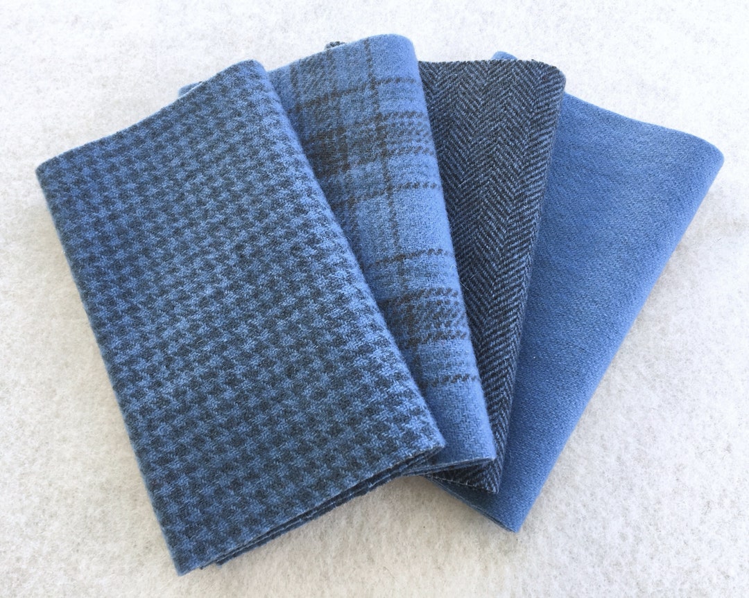 Hand Dyed Felted Wool, COUNTRY BLUE, Four 6.5" X 16" Pieces in Medium ...