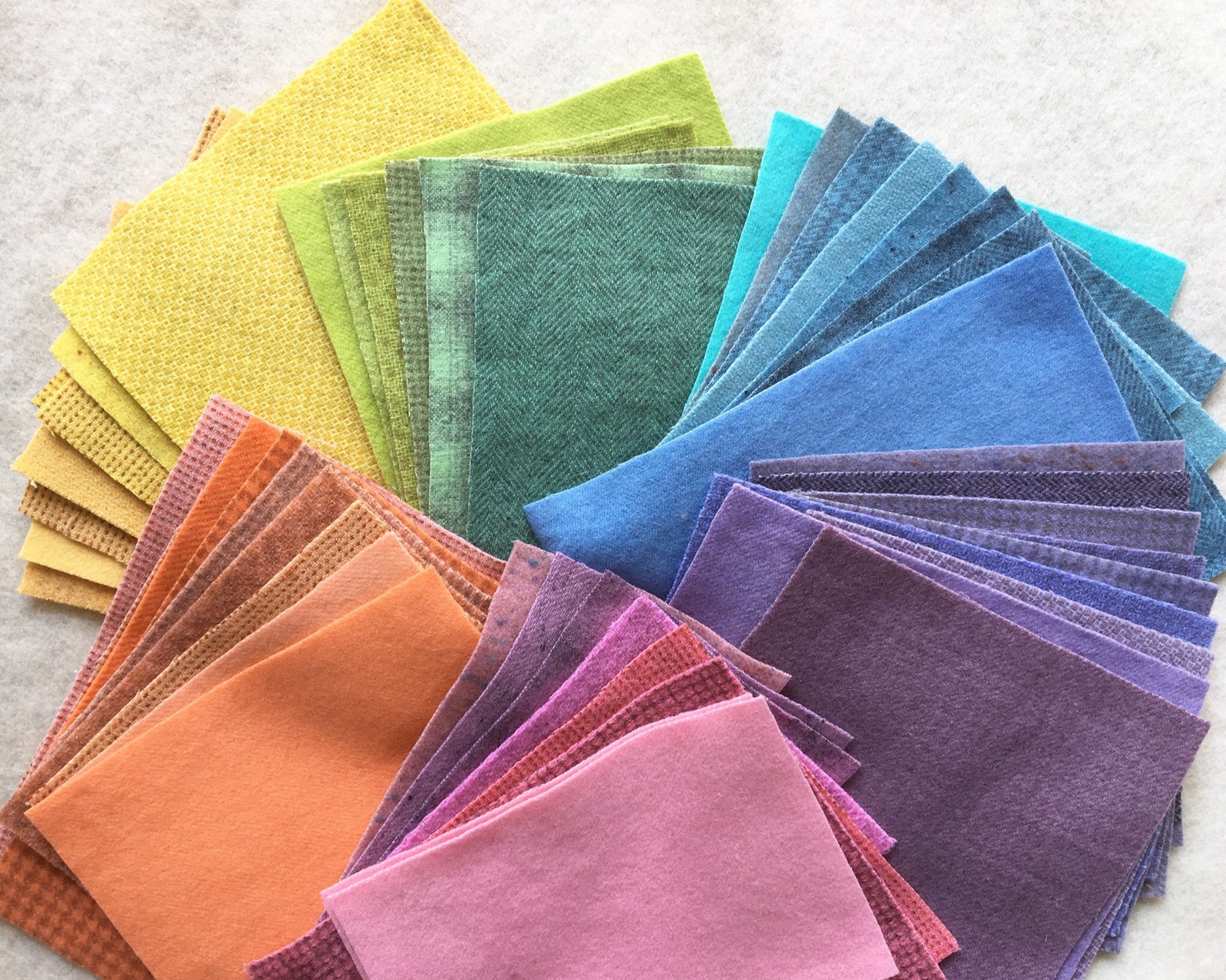Hand Dyed Wool Felt, SPRING Applique Pack, 12 Pieces of Hand Dyed Wool ...