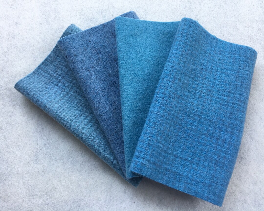 Hand Dyed Felted Wool, LAKE, 4 Pieces in Watery Blue, Perfect for Rug ...