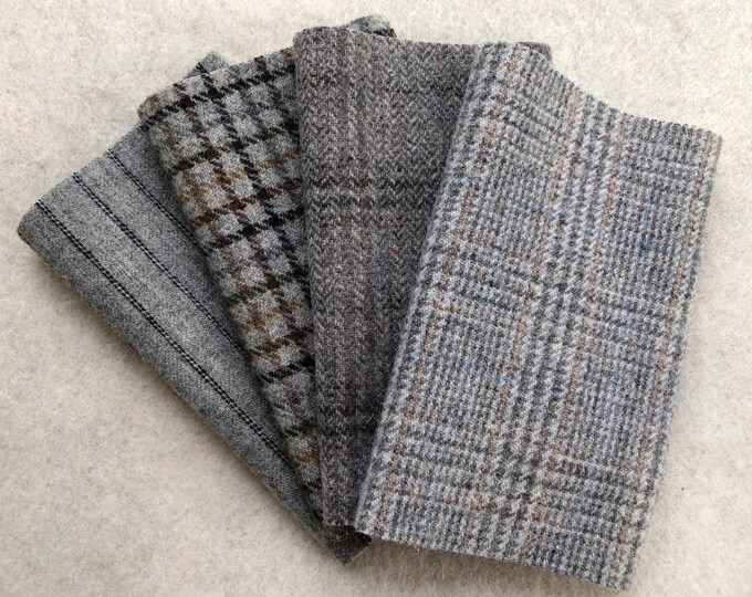 Felted Wool Fabric, GRAVEL PATH, Medium Gray Textures, Four 6.5" X 16 ...