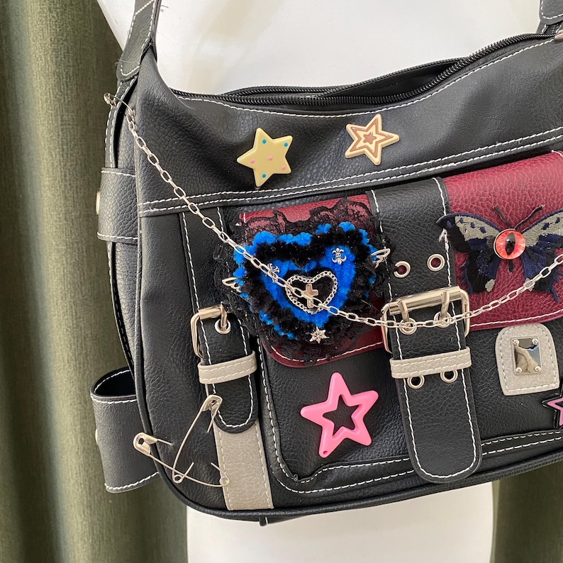 Y2K Handmade Remake Leather Tote Bag Big Capacity Shoulder Bag Punk ...