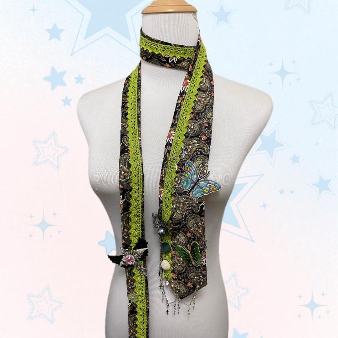 Handmade Remake Y2K Tie Punk Style Green Tie Unique Gift Necktie ...