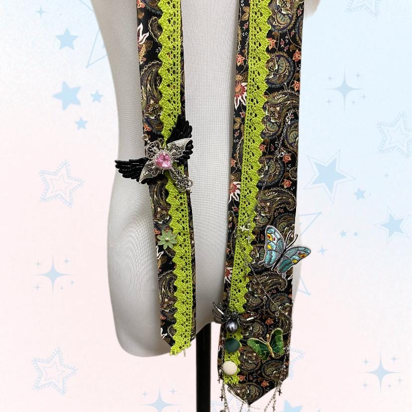 Handmade Remake Y2K Tie Punk Style Green Tie Unique Gift Necktie ...