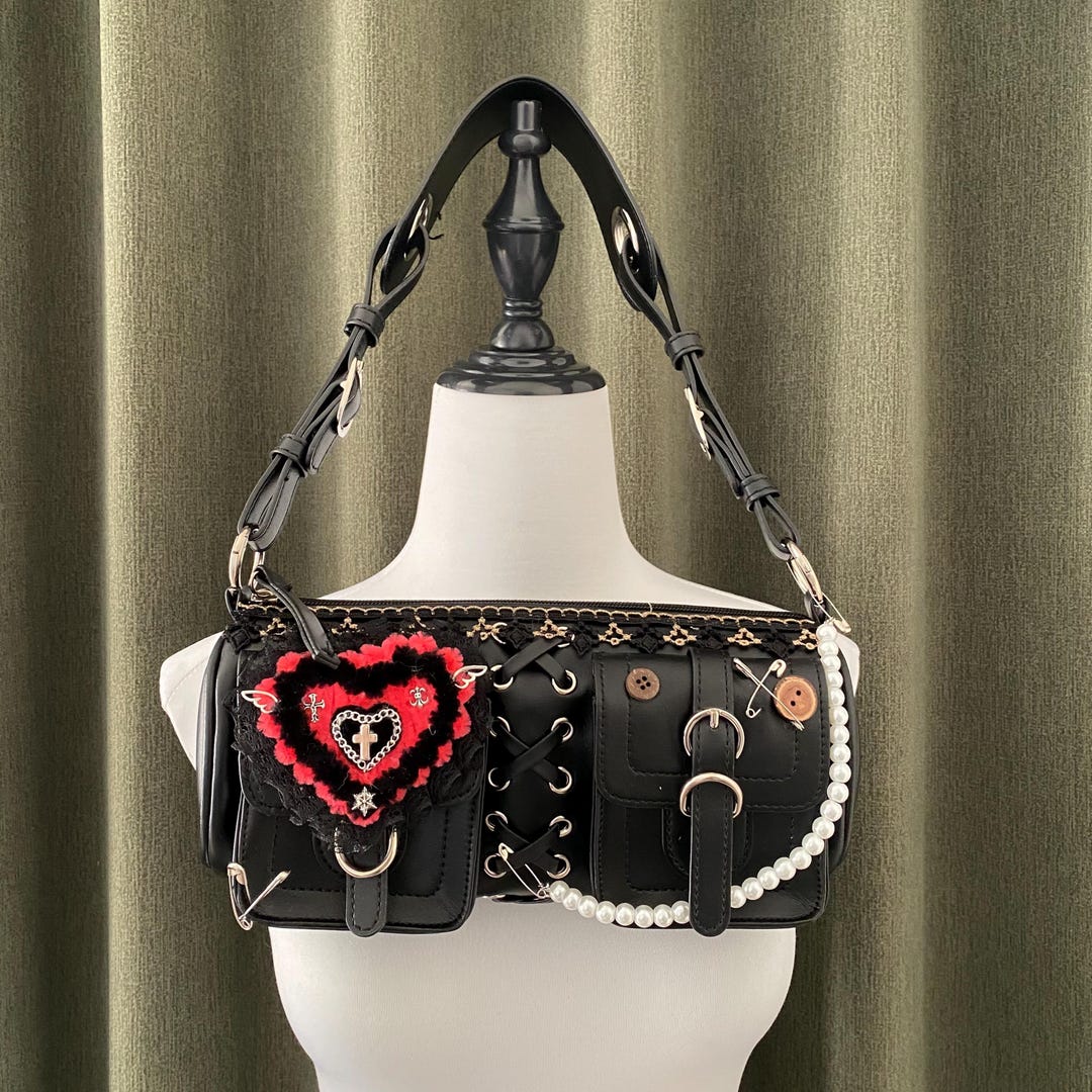 Y2K Handmade Remake Shoulder Bag Leather Bag Punk Style Handbag Cute ...