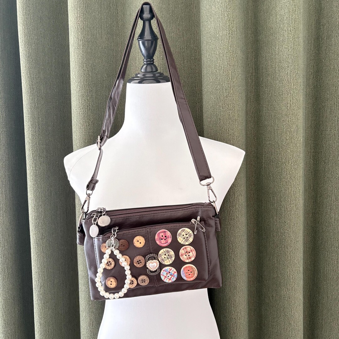 Super Cute Leather Handmade Remake Bag Shoulder Bag Button Handbag ...