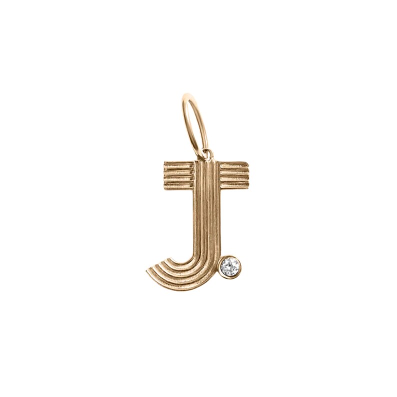14K Gold Fluted Letter Charm Diamond Letter Charm Fluted Initial Charm ...