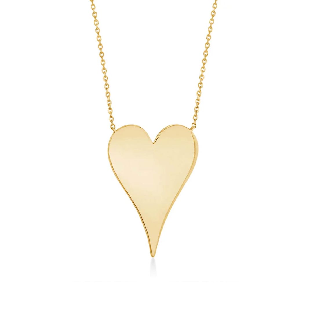 Solid Heart Necklace 925 Silver Solid Shiny Heart Necklace Elongated ...