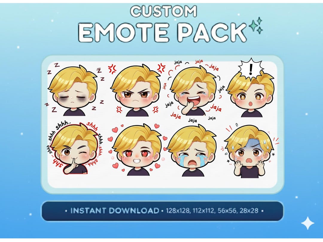 8 Blonde Chibi Boy Emotes, Twitch, Discord & Youtube Pack, Cute Anime ...