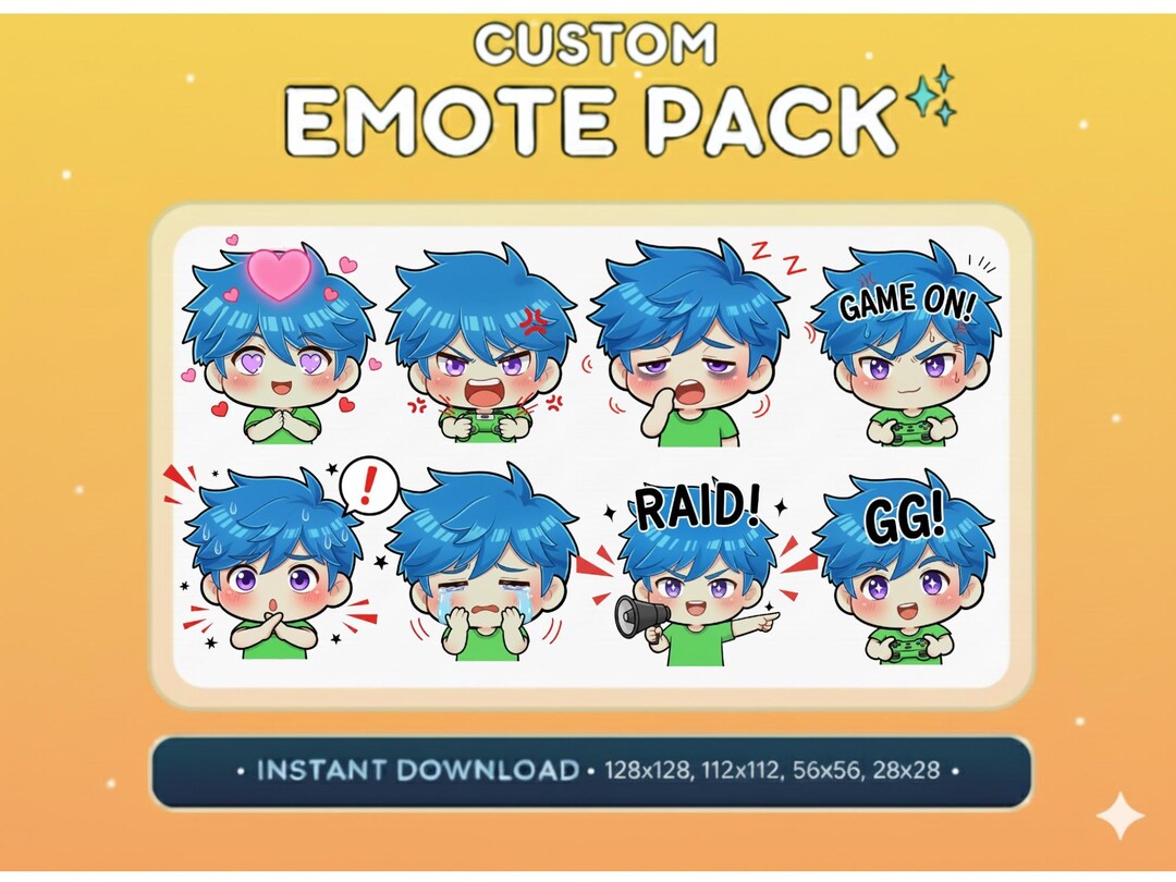 Blue Hair Anime Boy Twitch Emotes & Discord Youtube Emojis | Cute Chibi ...