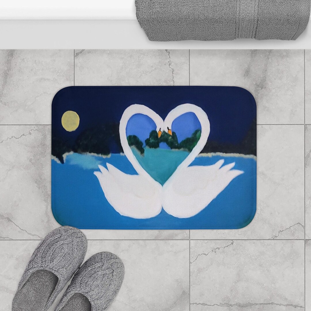 Romantic Swan Bath Mat, Elegant Bathroom Decor, Gift for Couples, Love ...