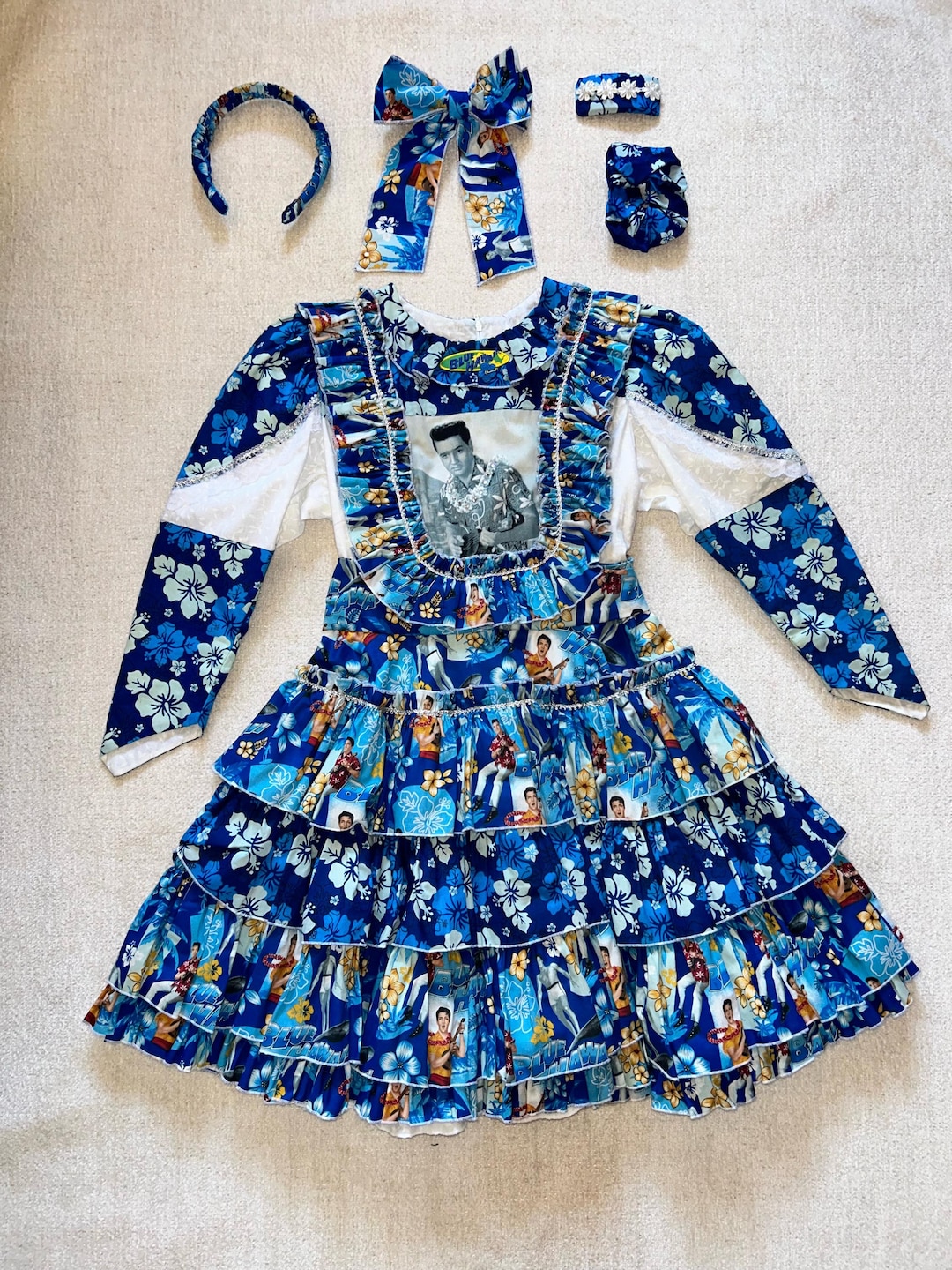 ELVIS PRESLEY Vintage Handmade Blue Hawaii Square Dancing Dress With ...