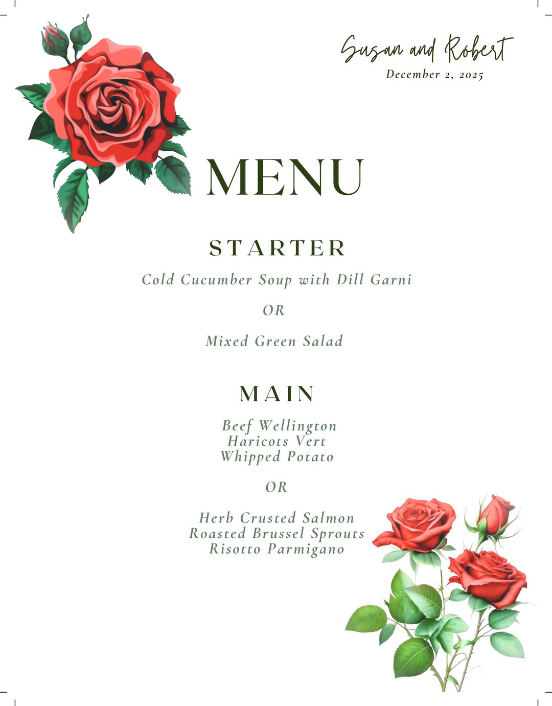 Pale Rose Menu for Special Event - Etsy