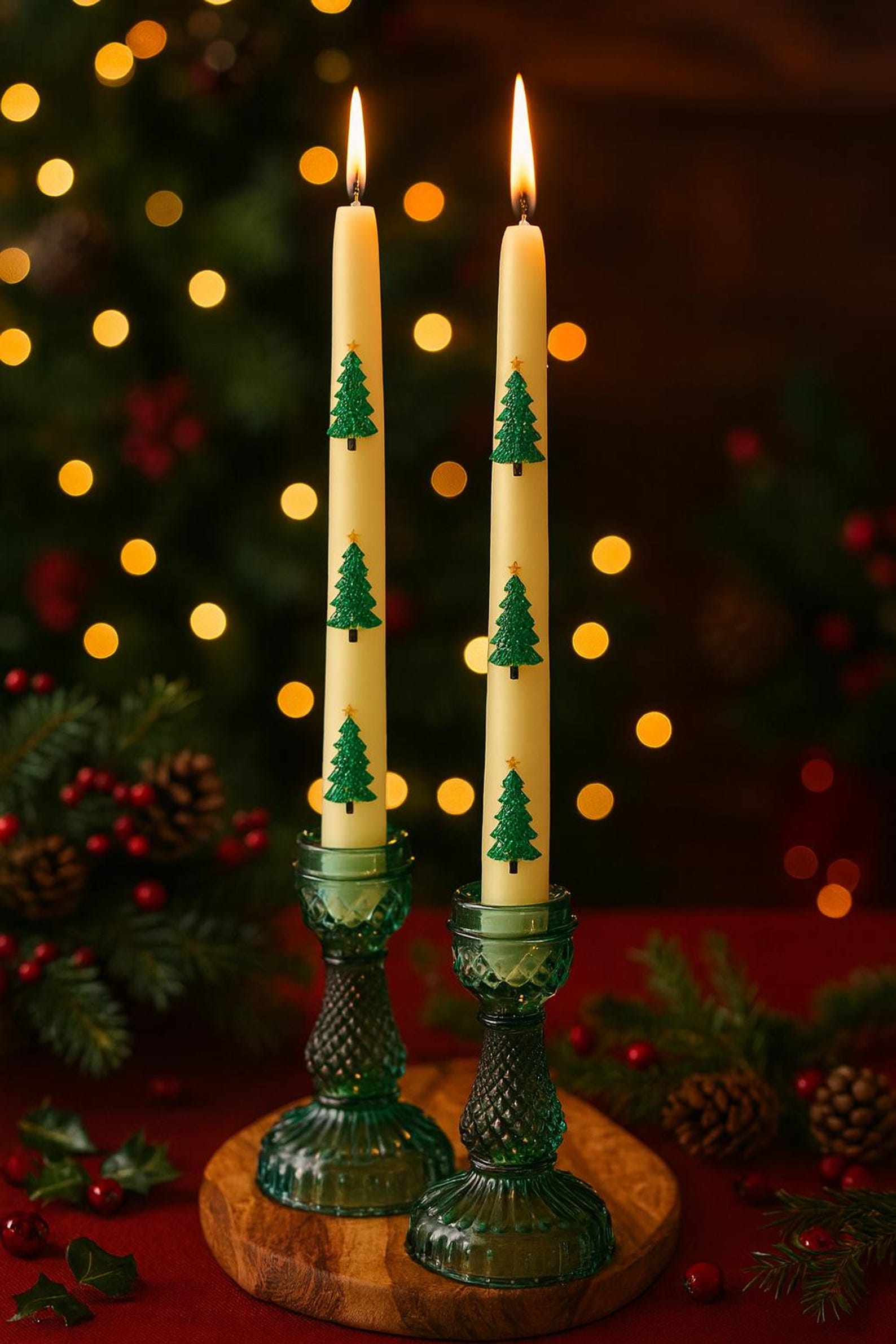 Hand-painted Christmas Tree Candles: Soy Beeswax Taper Candles - Etsy