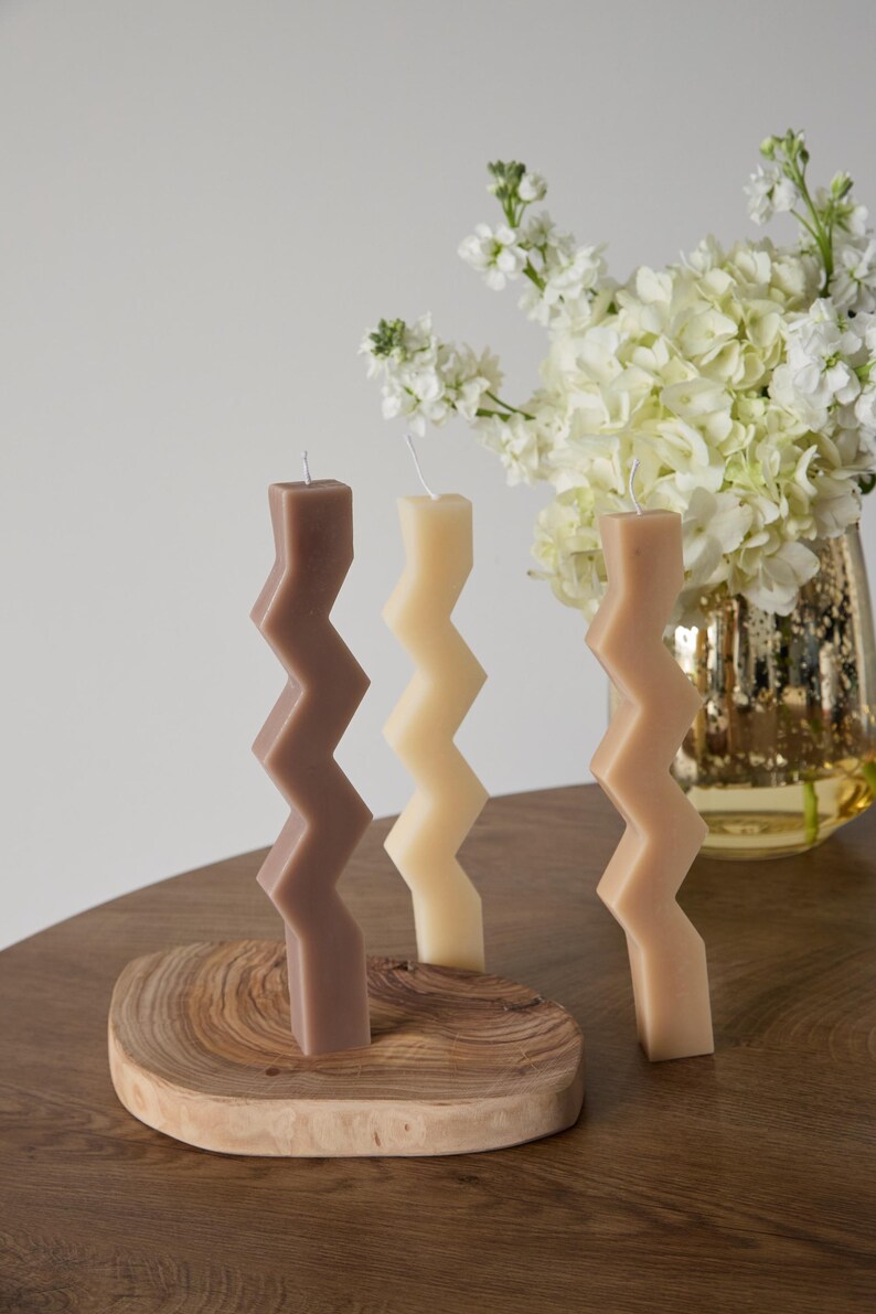 Unique Zig Zag Taper Candle for Home Decor, Decorative Taper Candle, Dining Taper Candle, Unique ...