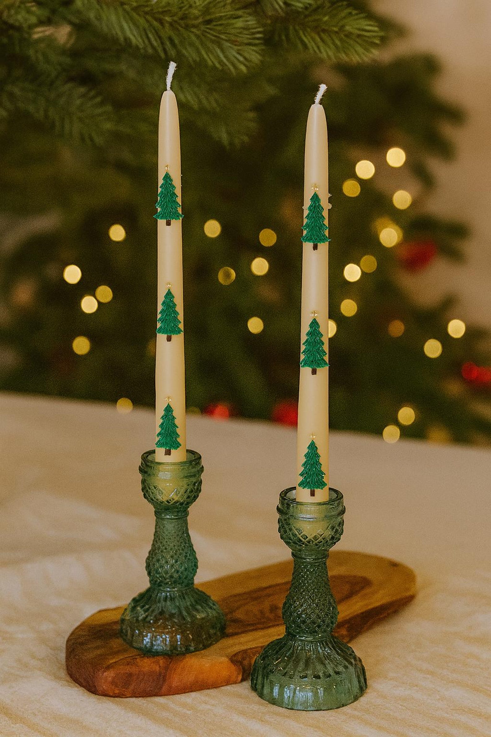 Hand-painted Christmas Tree Candles: Soy Beeswax Taper Candles - Etsy
