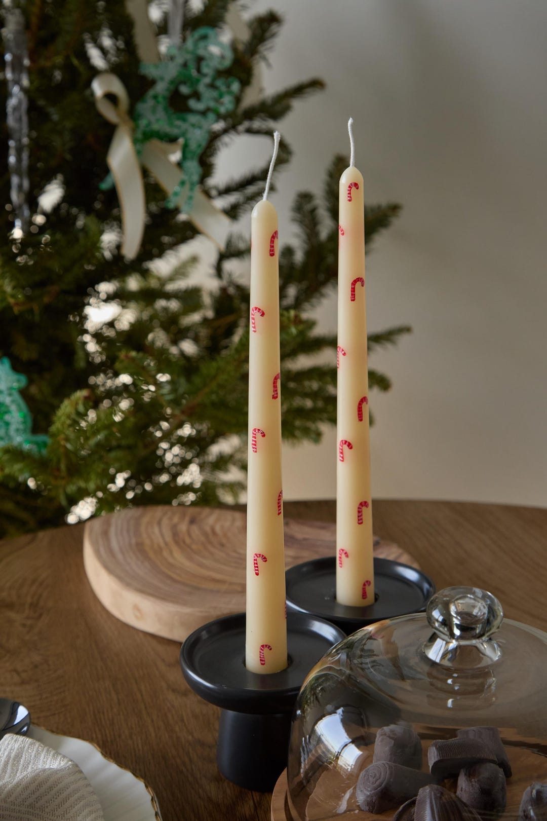 Christmas Taper Candles Set of 2,hand Painted Taper Candles,christmas ...