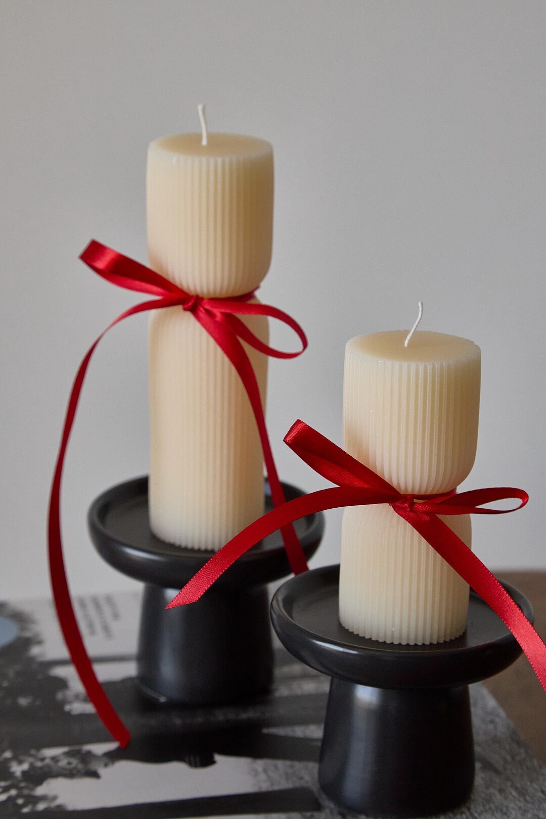 Ivory Ribbed Pillar Candle - Rustic Wedding Centerpiece, Tall Candles ...