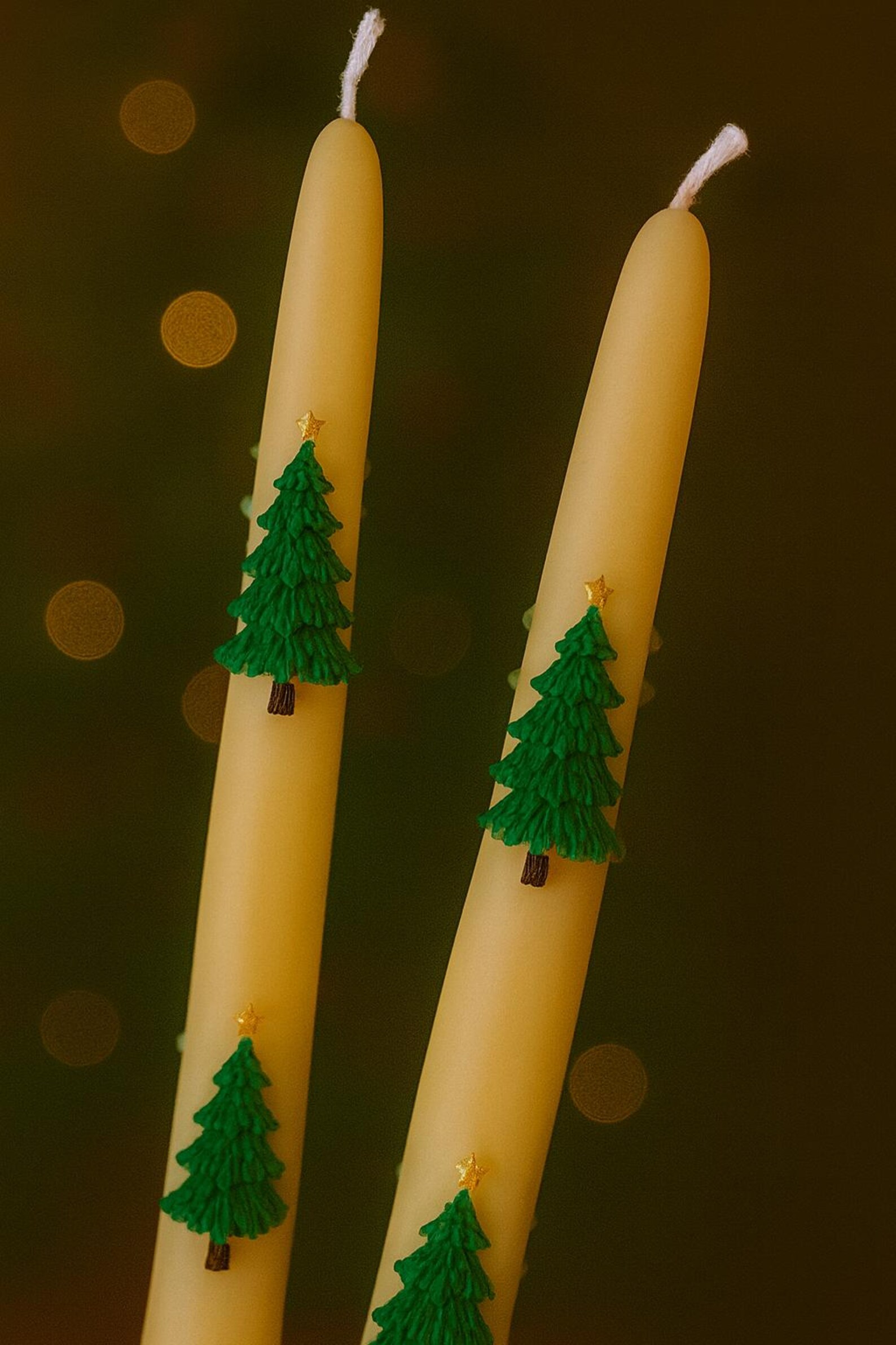 Hand-painted Christmas Tree Candles: Soy Beeswax Taper Candles - Etsy