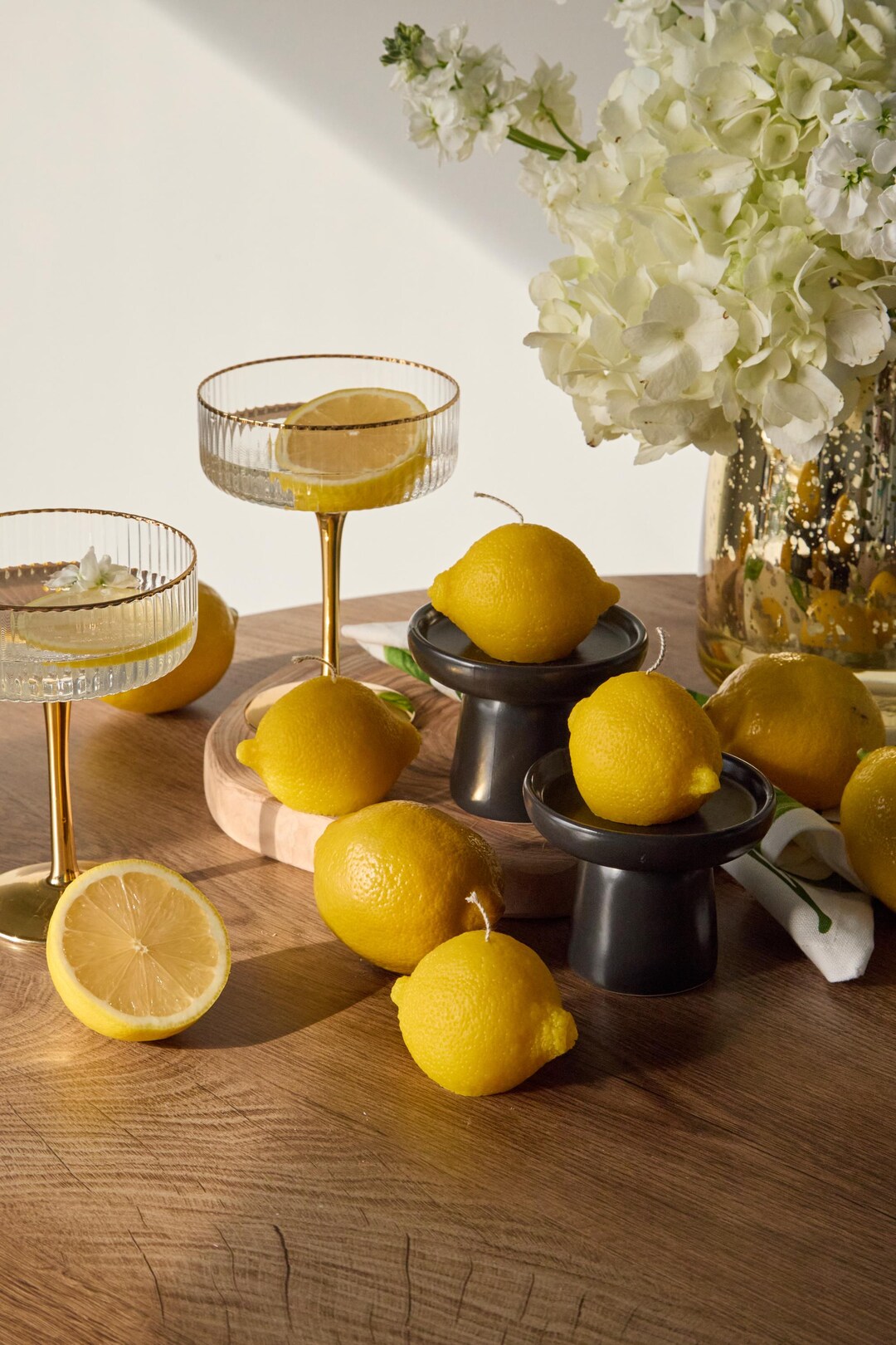 Pair of Lemon Pillar Candles - Set of 2 Yellow Citrus Candles, Hostess ...