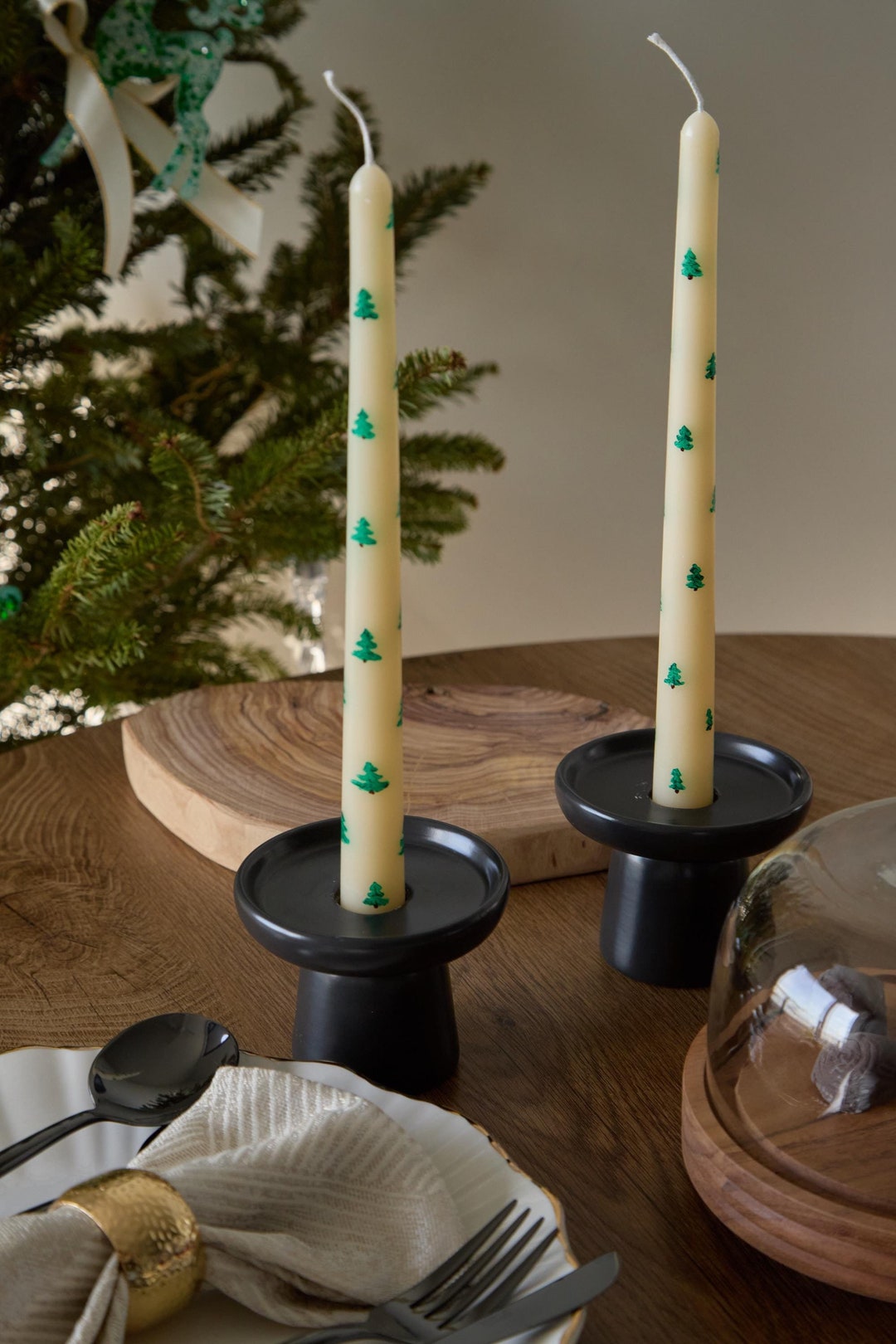 Christmas Taper Candles Set of 2,hand Painted Taper Candles,christmas ...
