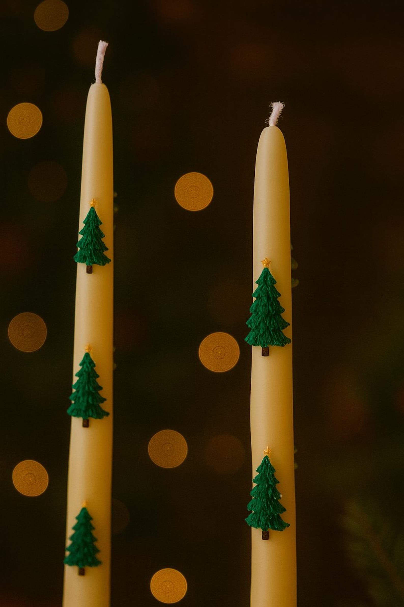 Hand-painted Christmas Tree Candles: Soy Beeswax Taper Candles - Etsy