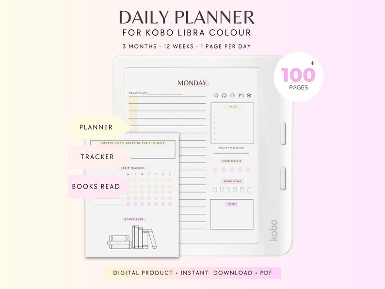 Sunset Daily Planner for Kobo Libra Colour, Elipsa 2E, Sage | 3 Months ...