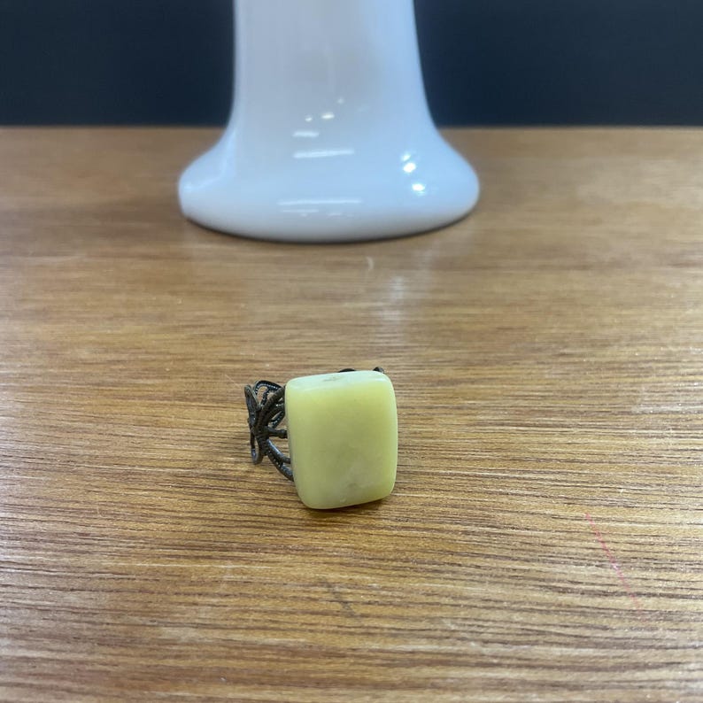 Upcycled Yellow Semi Precious Stone Adjustable Ring, Antique Brass ...