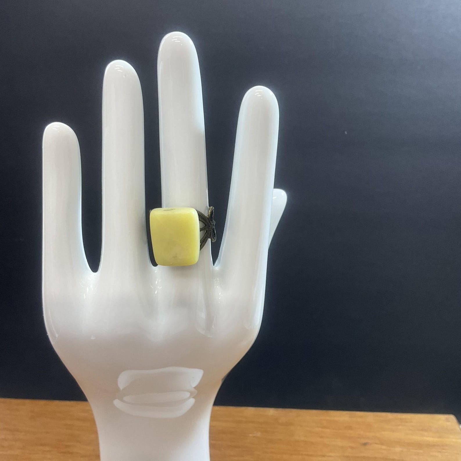 Upcycled Yellow Semi Precious Stone Adjustable Ring, Antique Brass ...