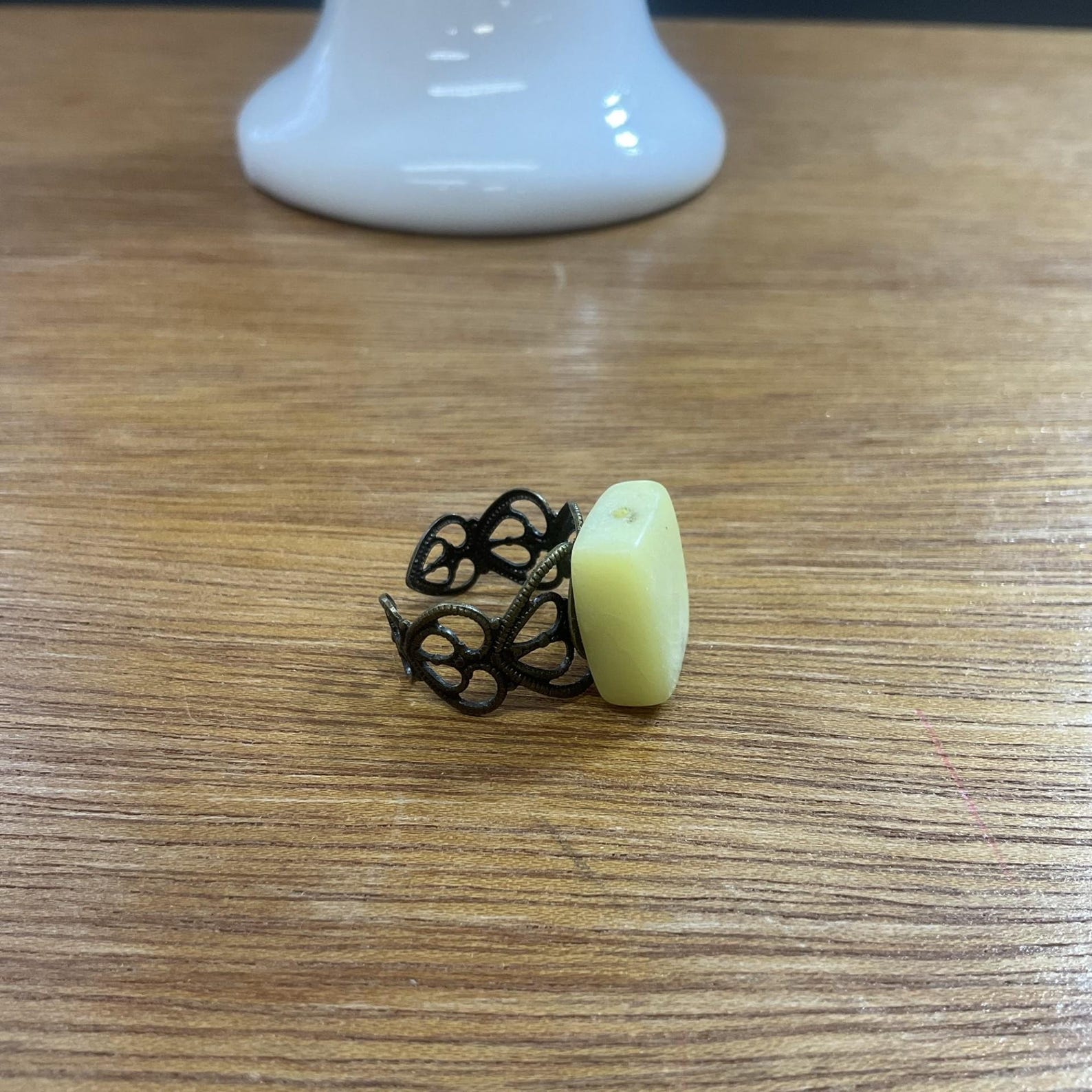 Upcycled Yellow Semi Precious Stone Adjustable Ring, Antique Brass ...