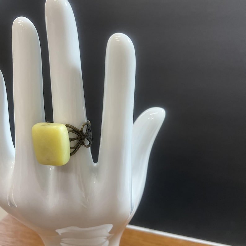 Upcycled Yellow Semi Precious Stone Adjustable Ring, Antique Brass ...