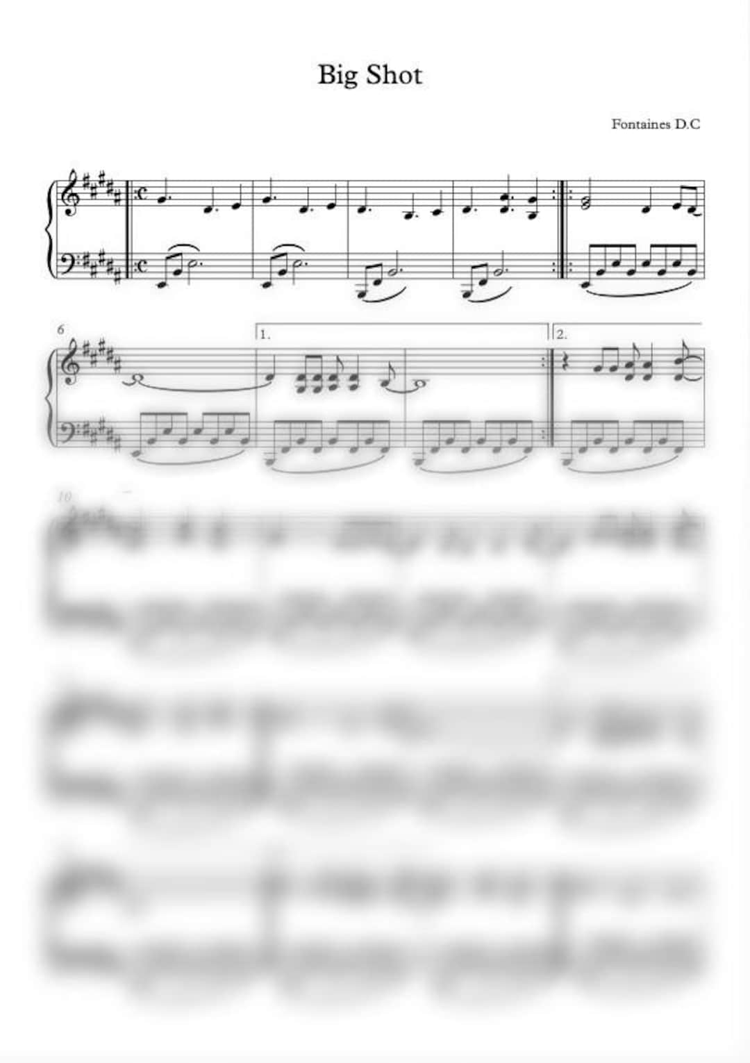 Big Shot - Fontaines DC | Piano Sheet Music (PDF Download) - Etsy