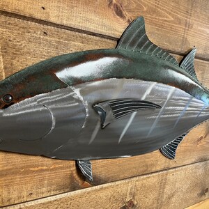 Blue Fin Tuna Fish Metal Sculpture 36in Tropical Beach Coastal Wall Art ...
