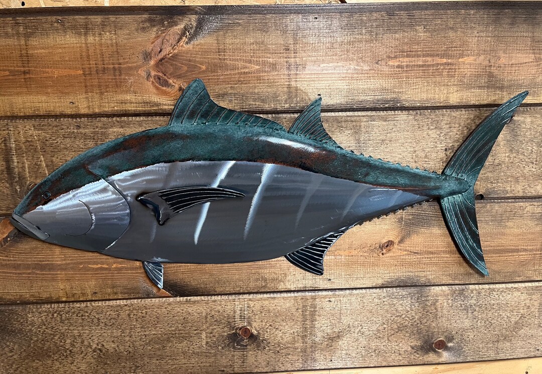 Blue Fin Tuna Fish Metal Sculpture 36in Tropical Beach Coastal Wall Art ...
