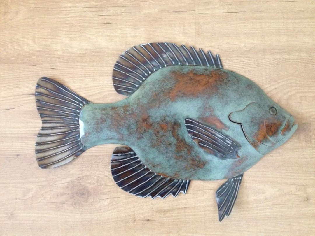 Bluegille Sunfish 20in Metal Fish Art Wall Sculpture Cottage Lake Cabin ...