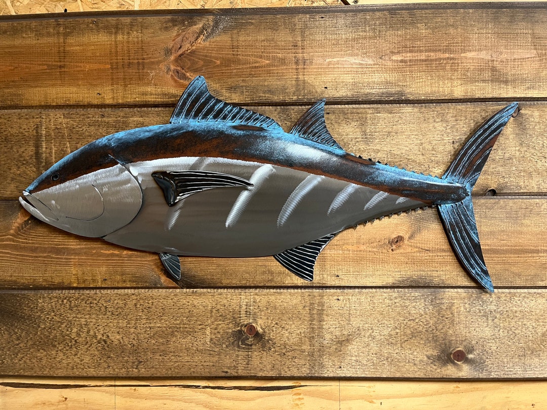 Blue Fin Tuna 35in Handmade Metal Fish Sculpture Tropical Beach Coastal ...