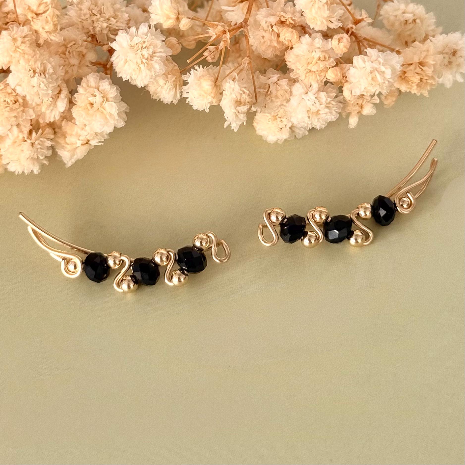 14K Gold Ear Climber Earrings, Modern Gold Ear Crawler Earrings for ...