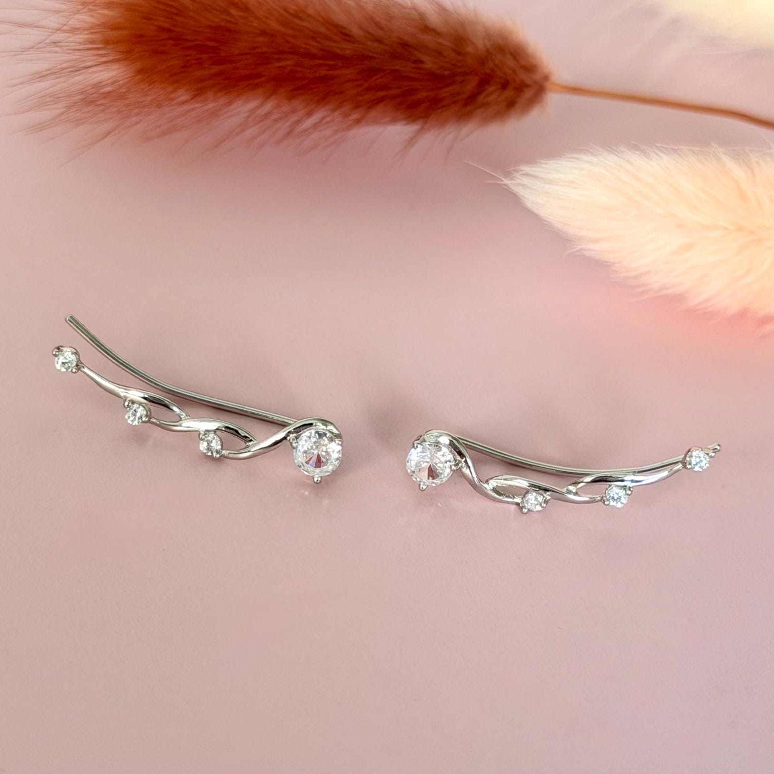 14K Gold CZ Ear Climbers, Handmade Ear Crawlers, Bridal Wedding ...