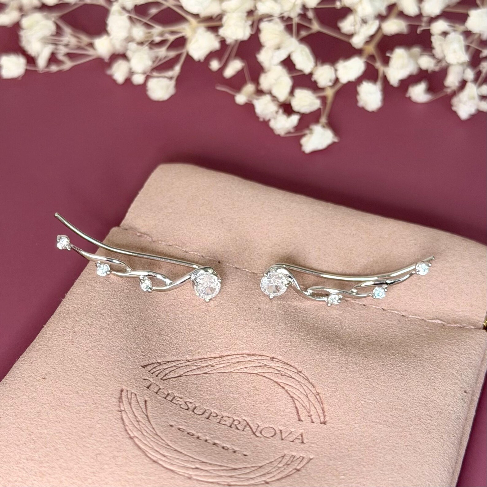 14K Gold CZ Ear Climbers, Handmade Ear Crawlers, Bridal Wedding ...
