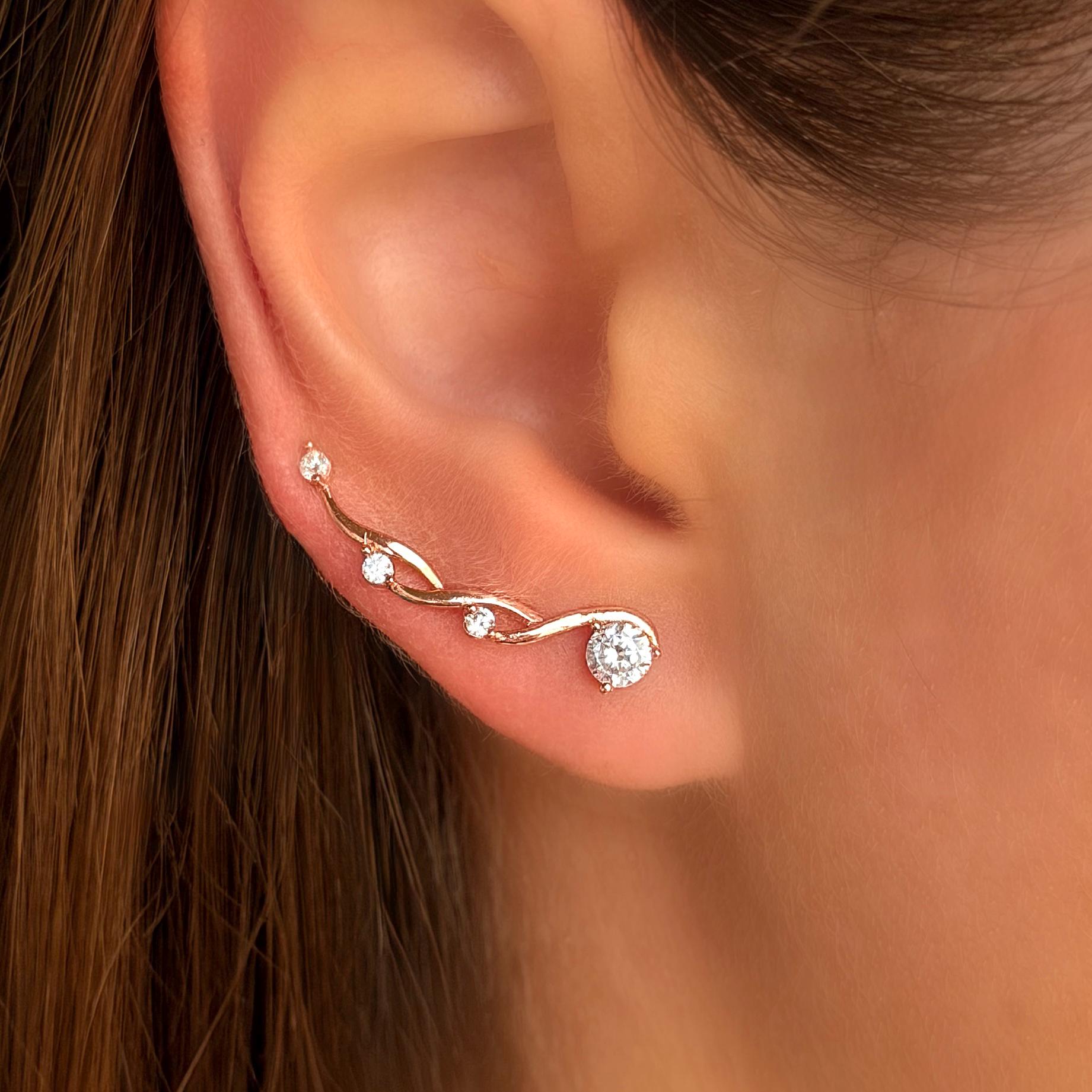 14K Gold CZ Ear Climbers, Handmade Ear Crawlers, Bridal Wedding ...