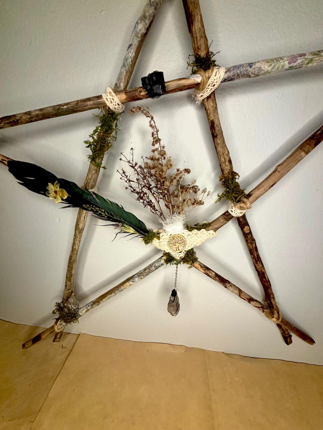 Pagan Crystal Pentacle, Wiccan Nature-inspired Home Decor, Handmade ...