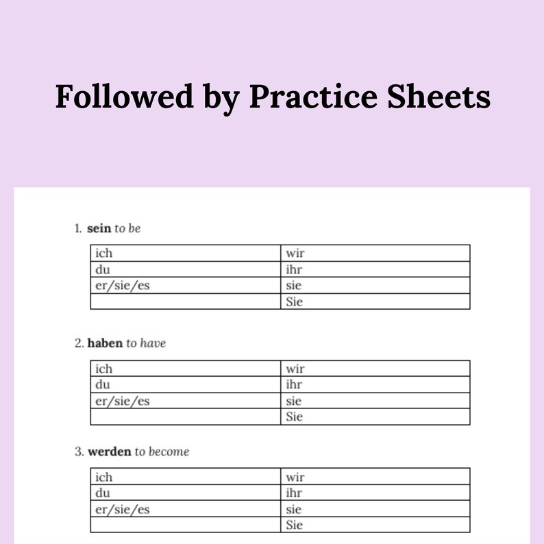 100 Most Common German Verbs - Study and Practice Sheets - Etsy Australia