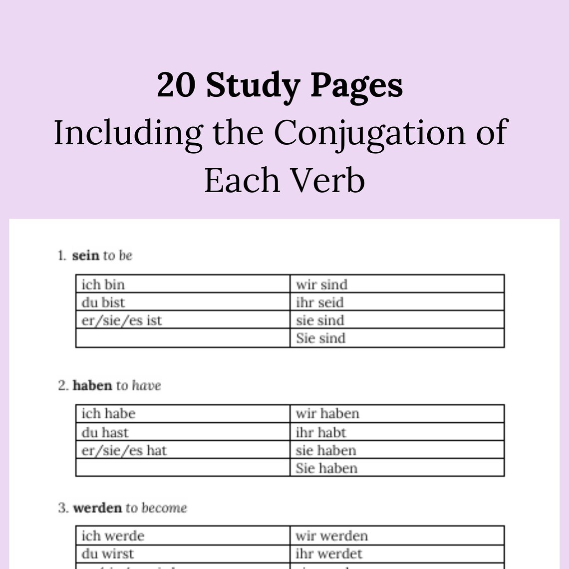 100 Most Common German Verbs - Study and Practice Sheets - Etsy