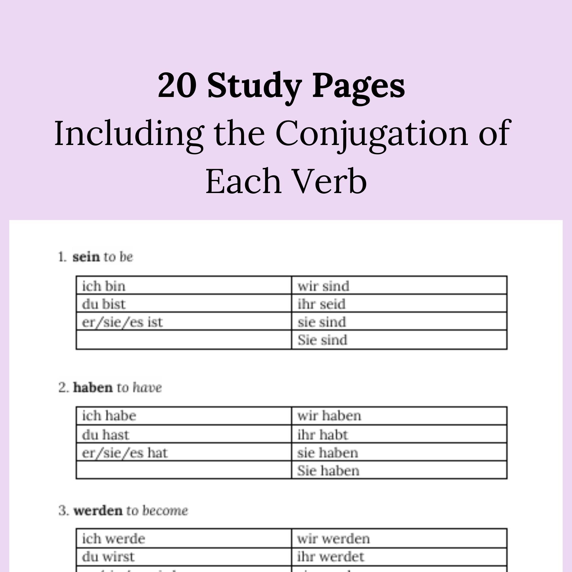 100 Most Common German Verbs - Study and Practice Sheets - Etsy