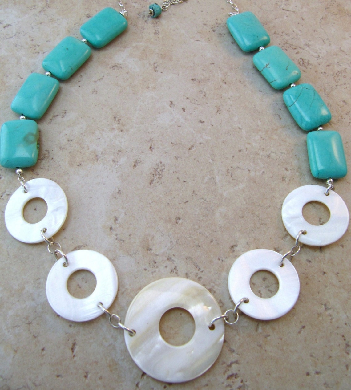 Color Block Turquoise and Mother of Pearl - Etsy
