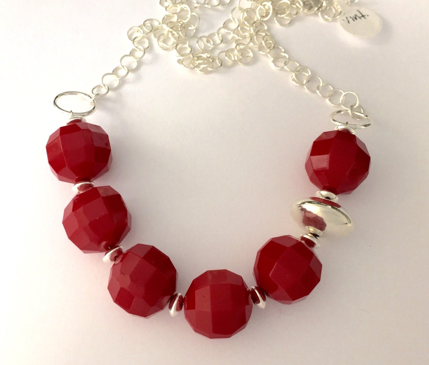 Glorious Vintage Red and Sterling Silver Necklace - Etsy