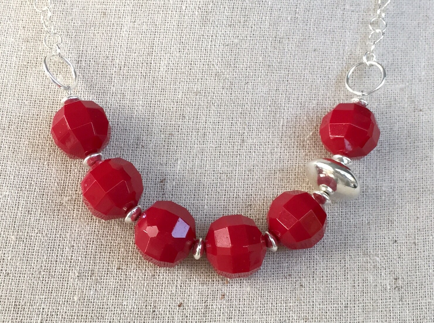 Glorious Vintage Red and Sterling Silver Necklace - Etsy
