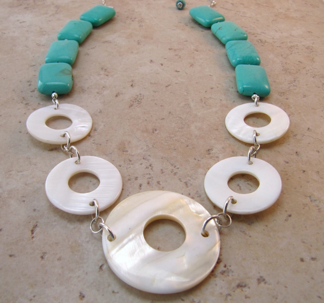 Color Block Turquoise and Mother of Pearl - Etsy