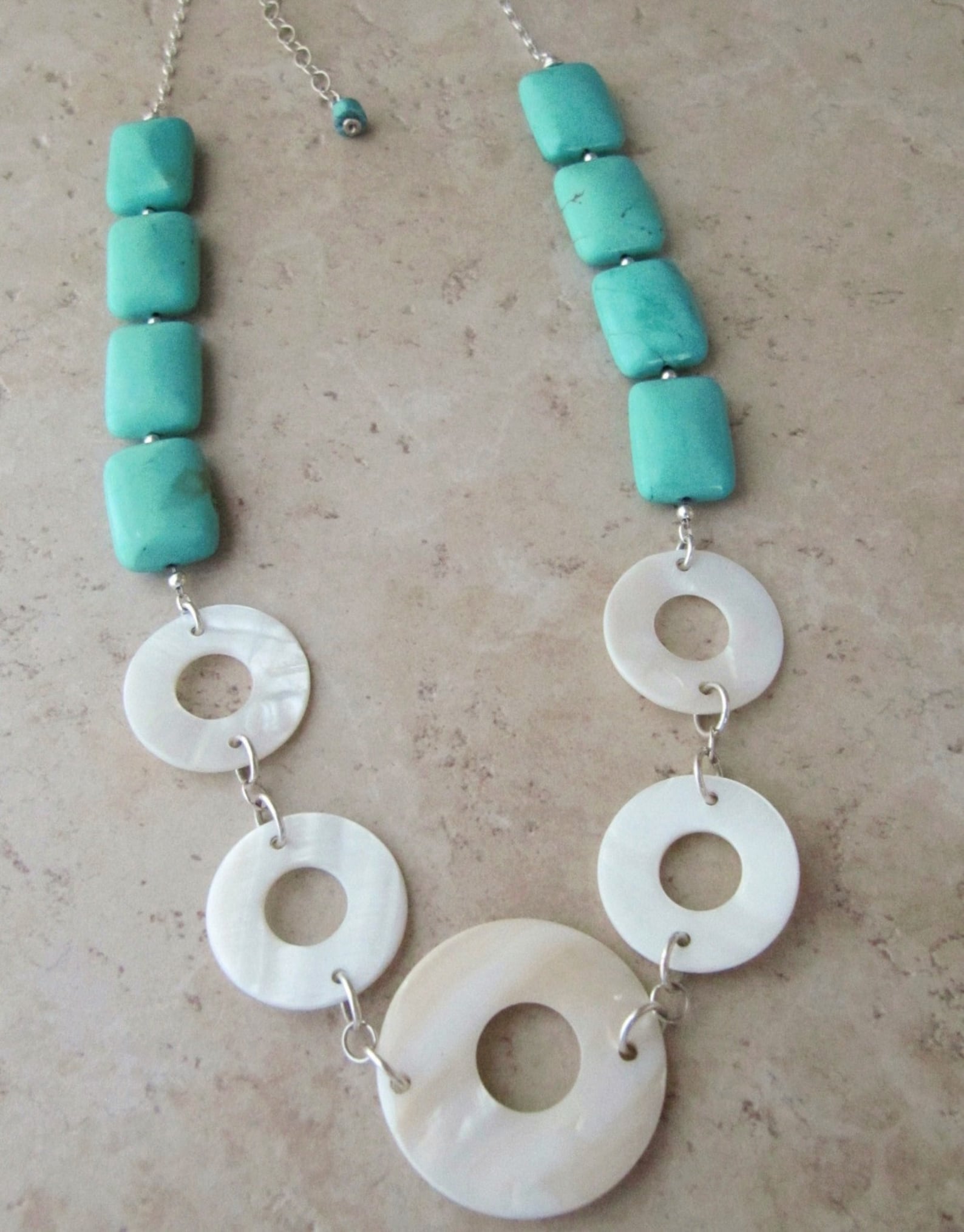 Color Block Turquoise and Mother of Pearl - Etsy